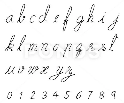 Black color hand drawing font of lower case English alphabet and number ...