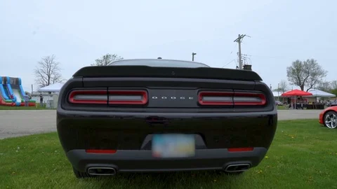 Black Dodge Challenger Rear Exterior vie... | Stock Video | Pond5