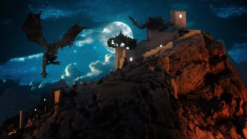 Black Dragons on the Castle Moon Night B... | Stock Video | Pond5