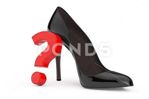 Black High Heels Wooman Shooes with Red Question Mark. 3d Rendering ...