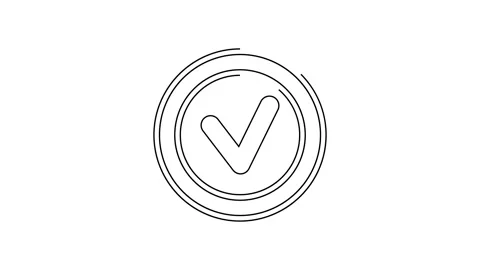 Black line Check mark in round icon isol... | Stock Video | Pond5