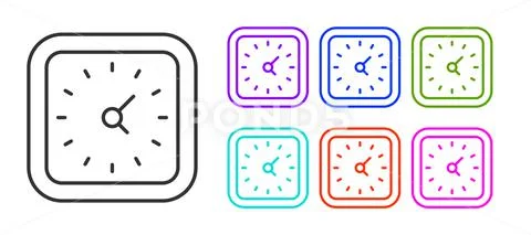 Black line Clock icon isolated on white background. Time symbol. Set ...