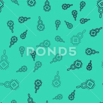 Black line Computer processor with microcircuits CPU icon isolated seamless ~ Clip Art #160940127