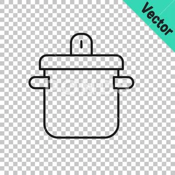 Black line Cooking pot icon isolated on transparent background. Boil or ...