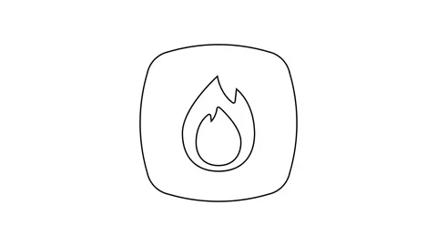 Black line Fire flame icon isolated on w... | Stock Video | Pond5