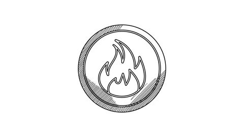Black line Fire flame icon isolated on w... | Stock Video | Pond5