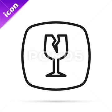 Black line Fragile broken glass symbol for delivery boxes icon isolated on white: Royalty Free ...