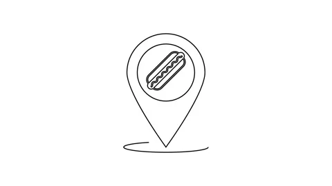 Black line Map pointer with fast food ho... | Stock Video | Pond5