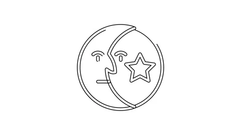 Black line Moon and stars icon isolated ... | Stock Video | Pond5