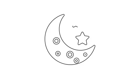Black line Moon and stars icon isolated ... | Stock Video | Pond5