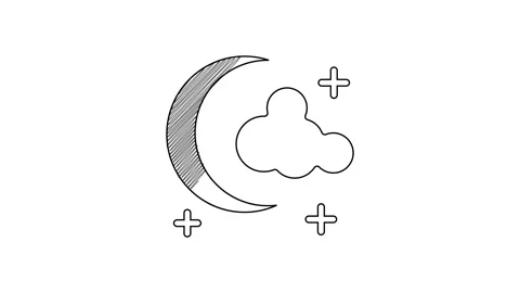 Black line Moon and stars icon isolated ... | Stock Video | Pond5