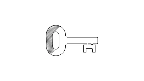 Black line Old key icon isolated on whit... | Stock Video | Pond5