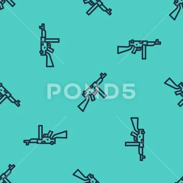 Black line Thompson tommy submachine gun icon isolated seamless pattern ...