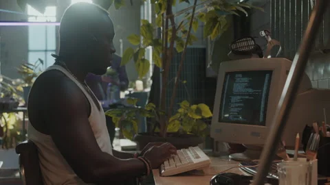 Black Man Typing Programming Code on PC ... | Stock Video | Pond5