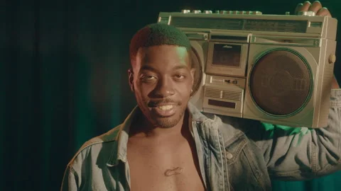 Black Man Vibing with Retro Ghetto Blast... | Stock Video | Pond5