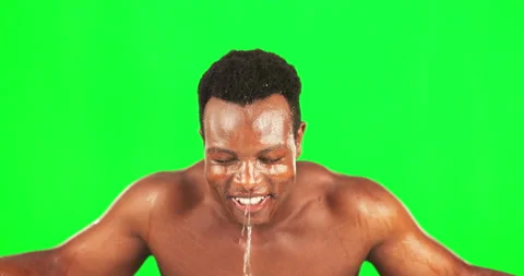 Black man, water splash and green screen... | Stock Video | Pond5