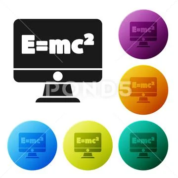 Black Math system of equation solution on computer monitor icon ...