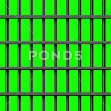 Black metal prison bars on green chroma key background. Detailed jail ...