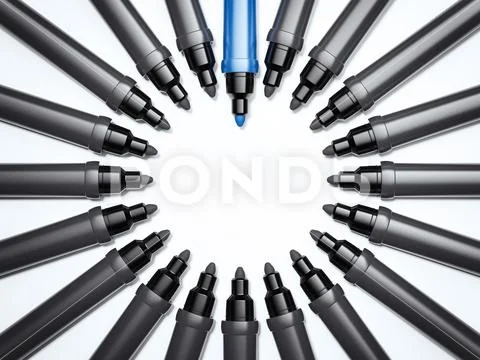 Black pens and one blue. Leader concept. 3d rendering Illustration ...