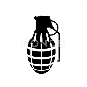 Black silhouette of hand grenade. Army explosive. Weapon icon ...