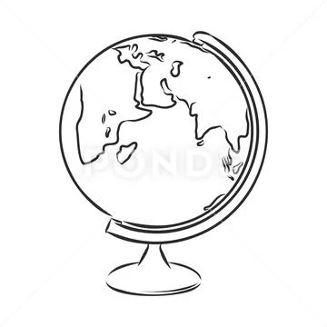 Black sketch drawing of globe. Hand drawn vector illustration ~ Clip ...