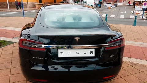 Black Tesla Model S Electric Car - Rear ... | Stock Video | Pond5