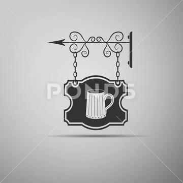 Black vintage street forged signboards with symbols of tavern, pub ...