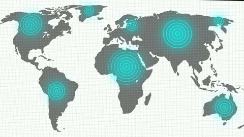black white radio wave on earth map | Stock Video | Pond5