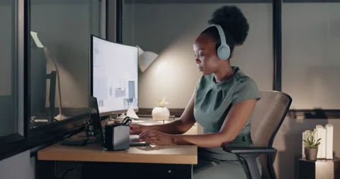 black woman, computer and dancing with m... | Stock Video | Pond5