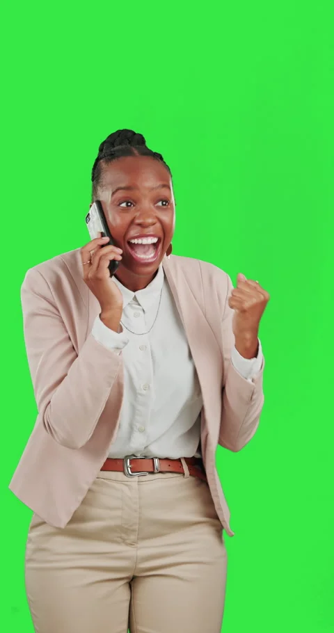 Black woman with phone call, winner with... | Stock Video | Pond5
