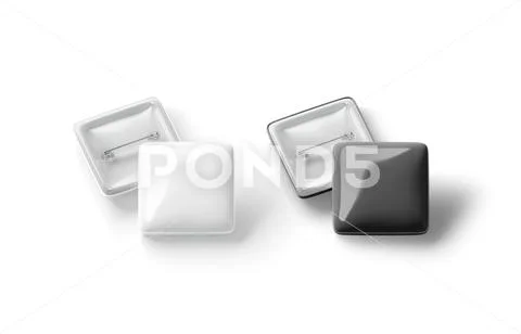 Blank black and white square badge stack mockup, front view: Royalty ...