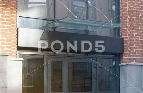 Blank black rectangular box store entrance mockup, glass brick wall ...