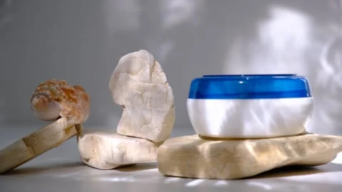 Blank cream container, blue and white, s... | Stock Video | Pond5