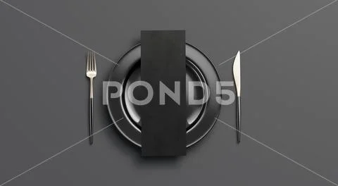 Blank dark checklist mockup on plate with cutlery, top view, ~ Hi Res ...