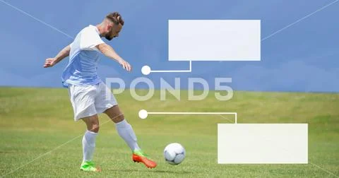 Photograph: Blank infographic panels and Soccer player kicking football ...