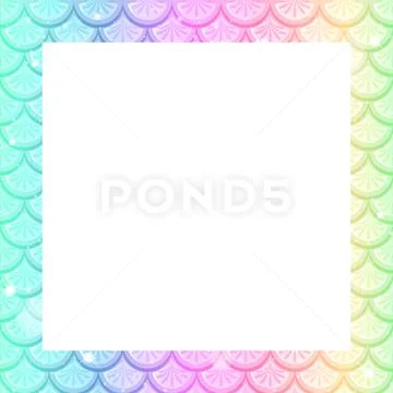 Blank pastel rainbow fish scales frame template: Graphic #152512849
