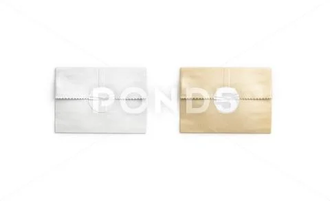 Blank white and craft rectangle paper bag with sticker mockup Stock ...