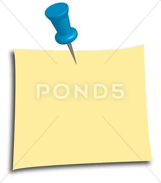 Blank yellow sticky note with blue push pin isolated on white ...