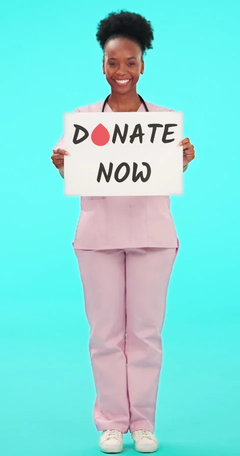 Blood donation, banner and face of black... | Stock Video | Pond5