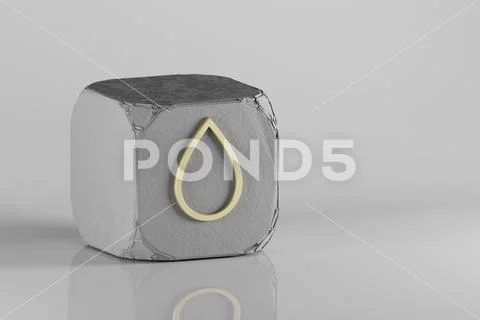Blood Drop icon. Beautiful Golden symbol icons on a beton cube and ...