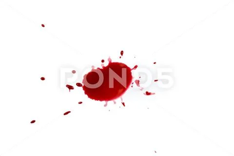 Blood drop splatter isolated on white paper background, close up ...