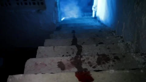 blood on stairs with gothic dark lightin... | Stock Video | Pond5