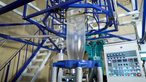Blown film extrusion plastic bag making ... | Stock Video | Pond5