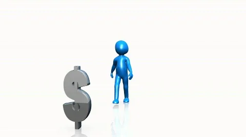 Blue 3D man showing the dollar sign | Stock Video | Pond5
