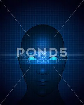 Blue abstract technology circuit on human face.: Royalty Free #69561574