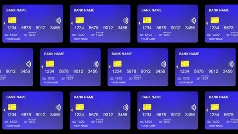 Blue ATM cards moving animation from top... | Stock Video | Pond5