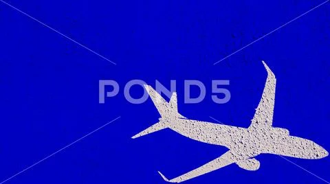 Blue background with outline of a white jet aircraft. Illustration ...