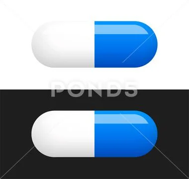 Blue Capsule Pill sign, pharmacy symbol in flat style: Graphic #218584677