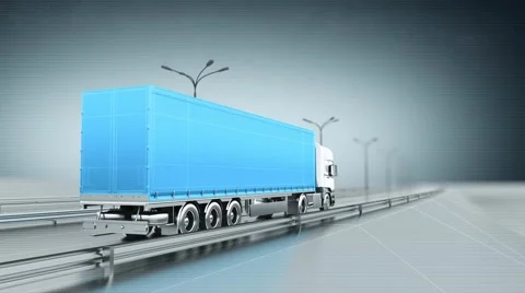 Blue cargo truck on a highway. Back view... | Stock Video | Pond5