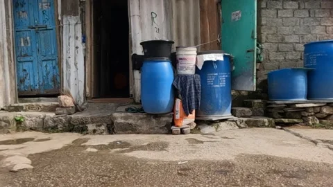 Blue color containers filled with water,... | Stock Video | Pond5